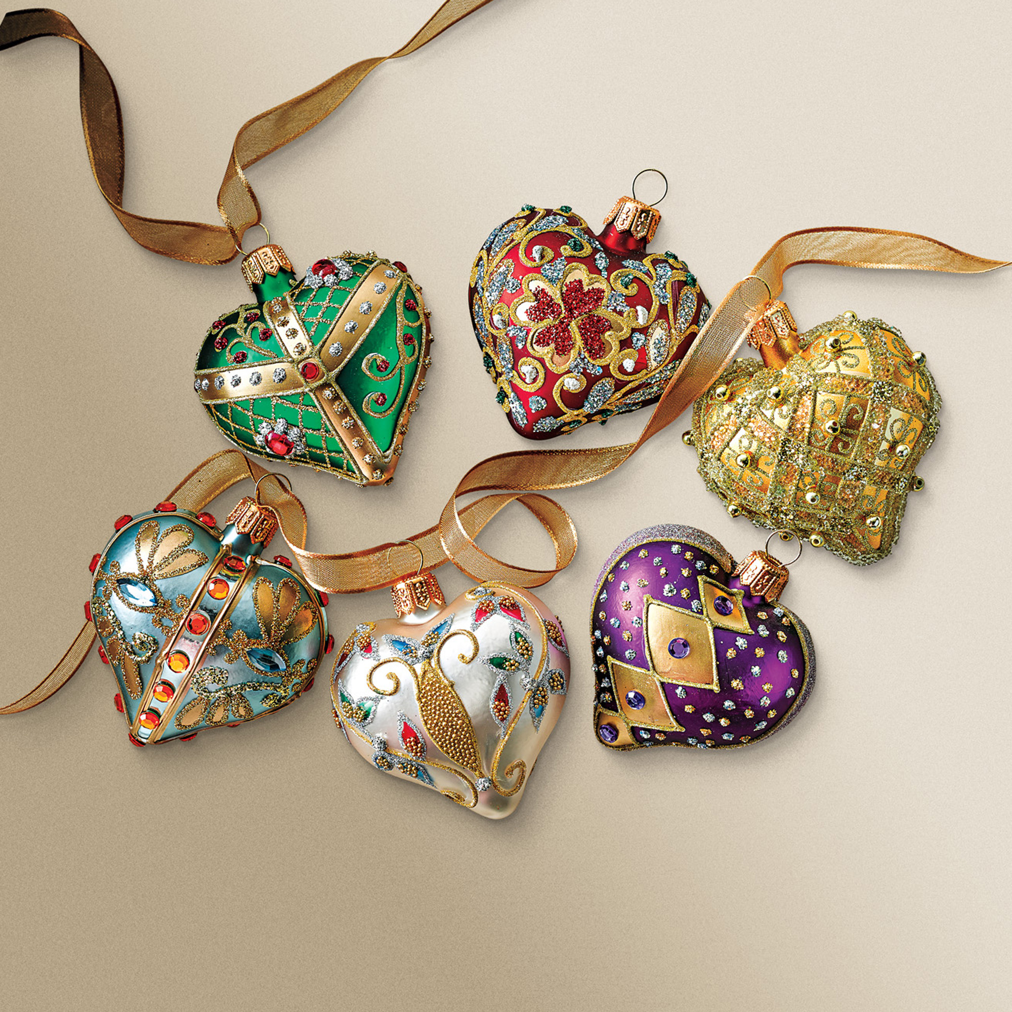 Bejewelled Hearts Christmas Ornament Set Gumps